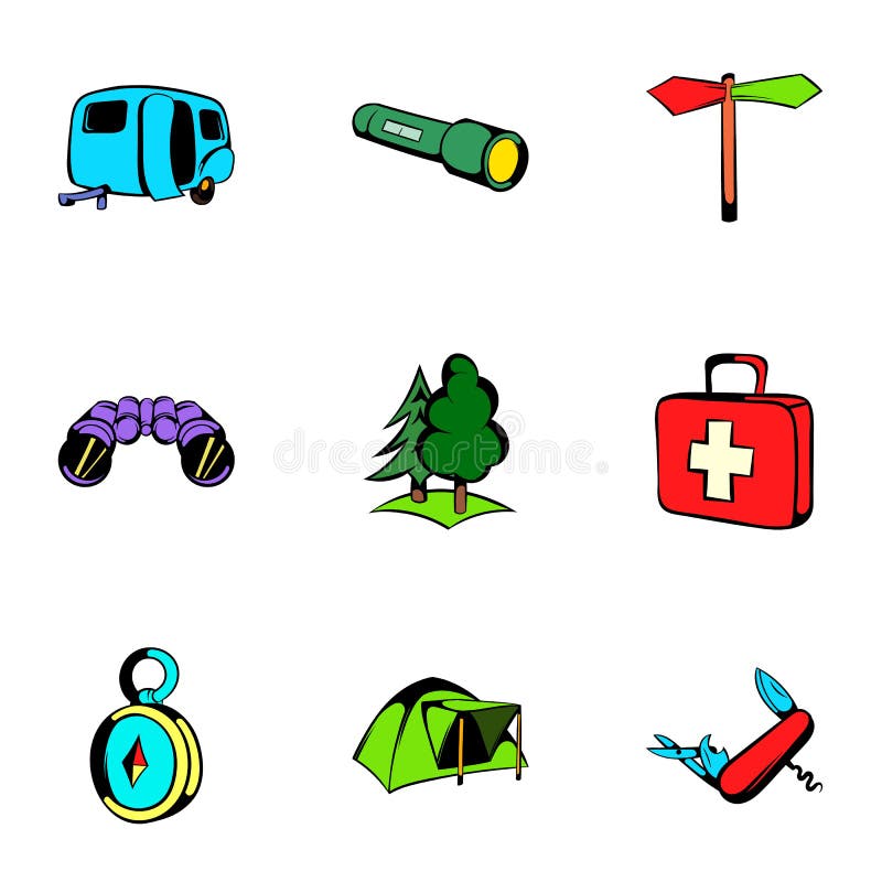 Expedition Icons Set, Cartoon Style Stock Vector - Illustration of ...