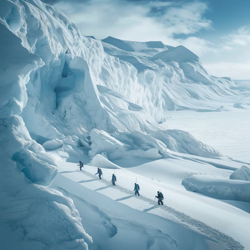 Expedition Team Traversing Antarctic Ice Landscape Stock Illustration ...