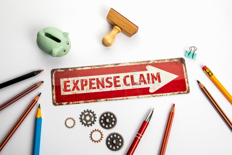 Expense Claim. Red Direction Arrow with Text on White Office Desk Stock ...