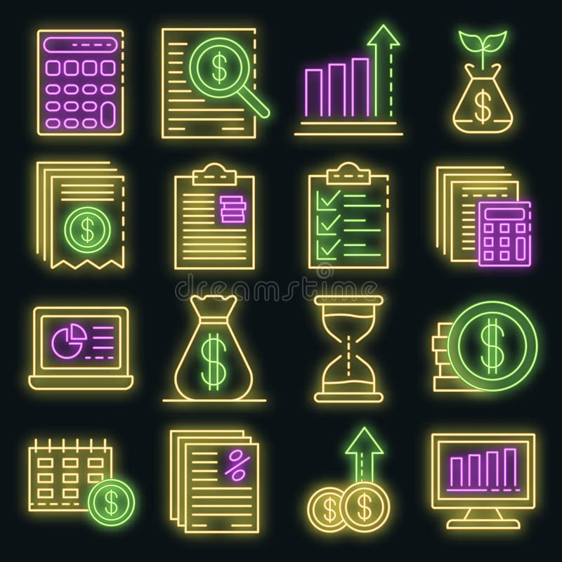 Expense Report Icons Set Vector Neon Stock Vector - Illustration of ...