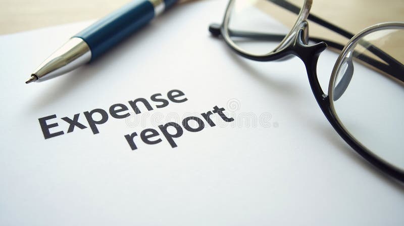 Expense Report with Pen and Glasses on Document Stock Illustration ...