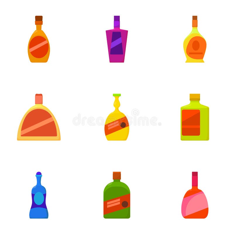 Expensive Bottle Icons Set, Cartoon Style Stock Vector - Illustration ...