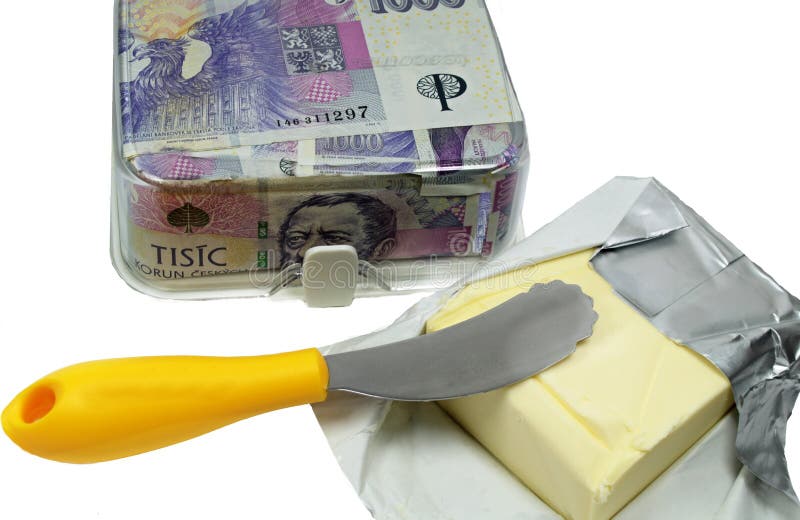 Butter and Money on a Slice of Bread Stock Photo - Image of money ...