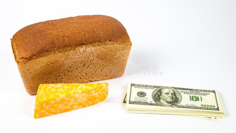 Expensive Cheese, Bread and Money Stock Image - Image of inflation ...