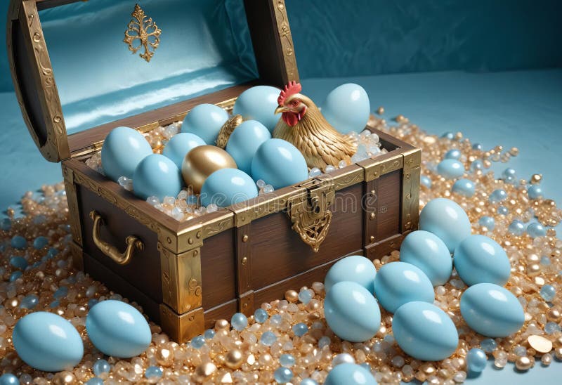 Expensive Chicken Eggs Concept in an Open Treasure Stock Illustration ...