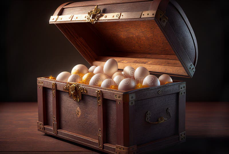 Costly Chicken Eggs Concept in an Open Treasure Chest - Generative AI ...