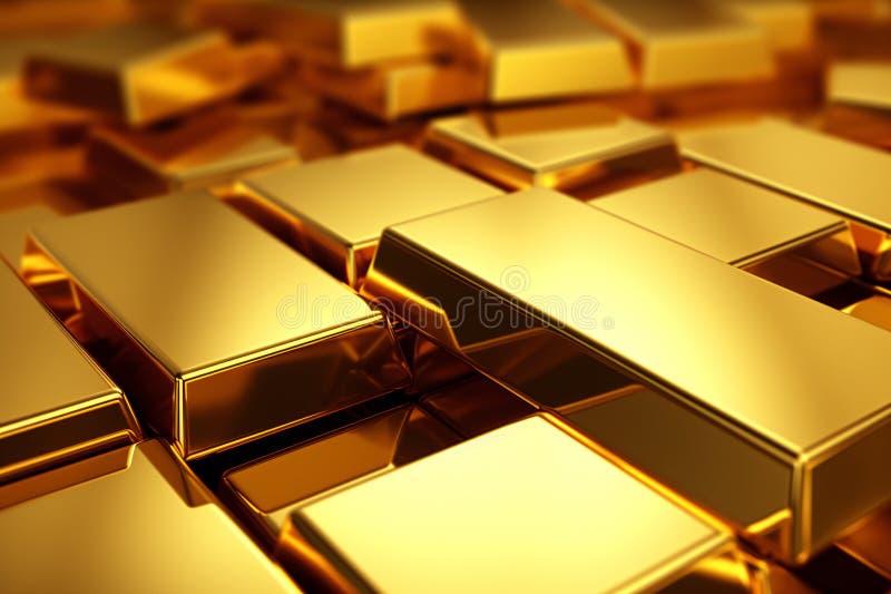 Expensive Gold Nuggets Collected in a Large Rich Warehouse. Bank ...