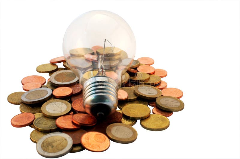 Expensive light stock image. Image of coins, idea, lamp - 1343679