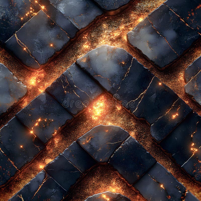 Expensive Pattern of Black Marble Blocks Surrounded by Sparkling Gold ...