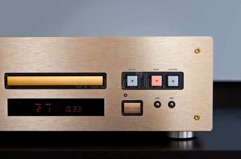 Expensive Stereo CD Player with Golden Front Panel Plays Music on ...