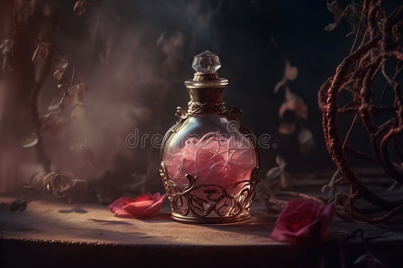 Expensive Vintage Bottle with Perfume with Pink Flowers Stock ...