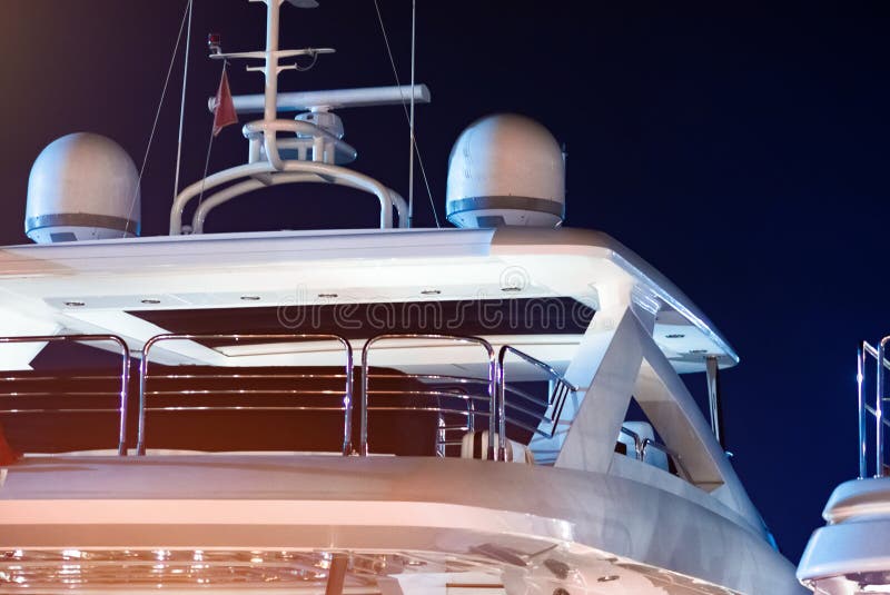Expensive Yachts on the Pier at Night. Back View Stock Photo - Image of ...