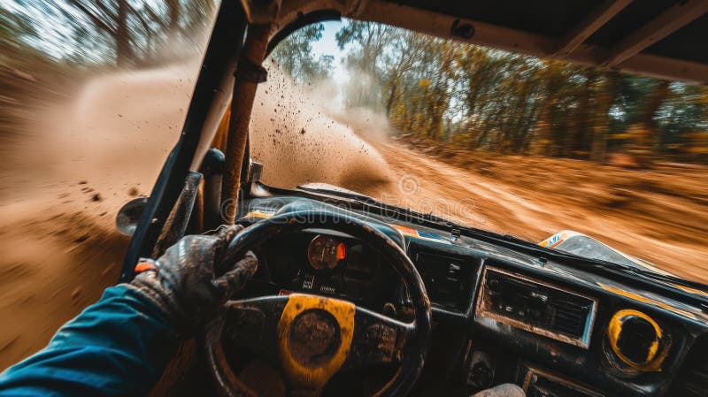 Rally Car Driver Speeds through a Dusty Dirt Track, Capturing the ...