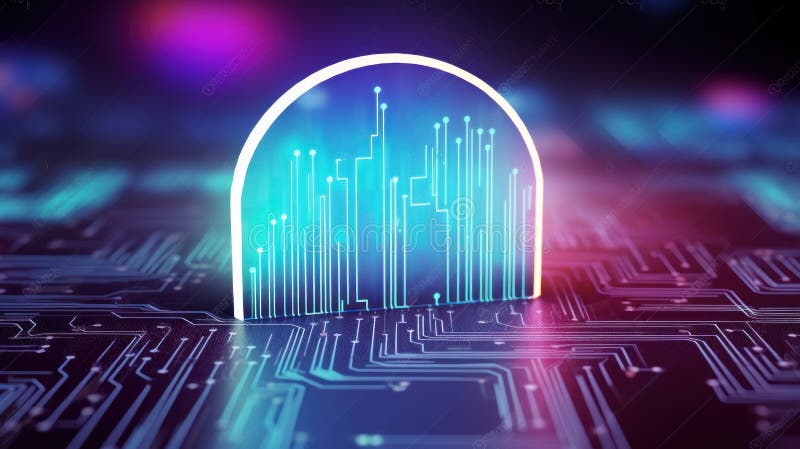 Neon Cybersecurity Network for Data Protection. Generative AI Stock ...