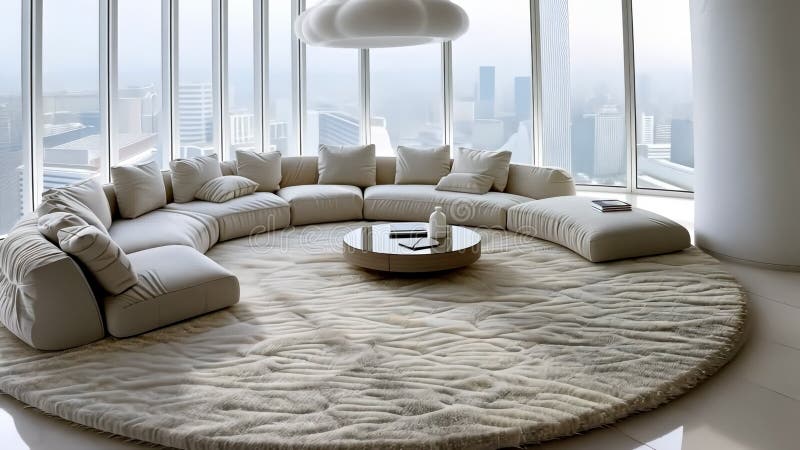 Experience the Allure of a Modern Circular Sofa Ideally Placed within a ...
