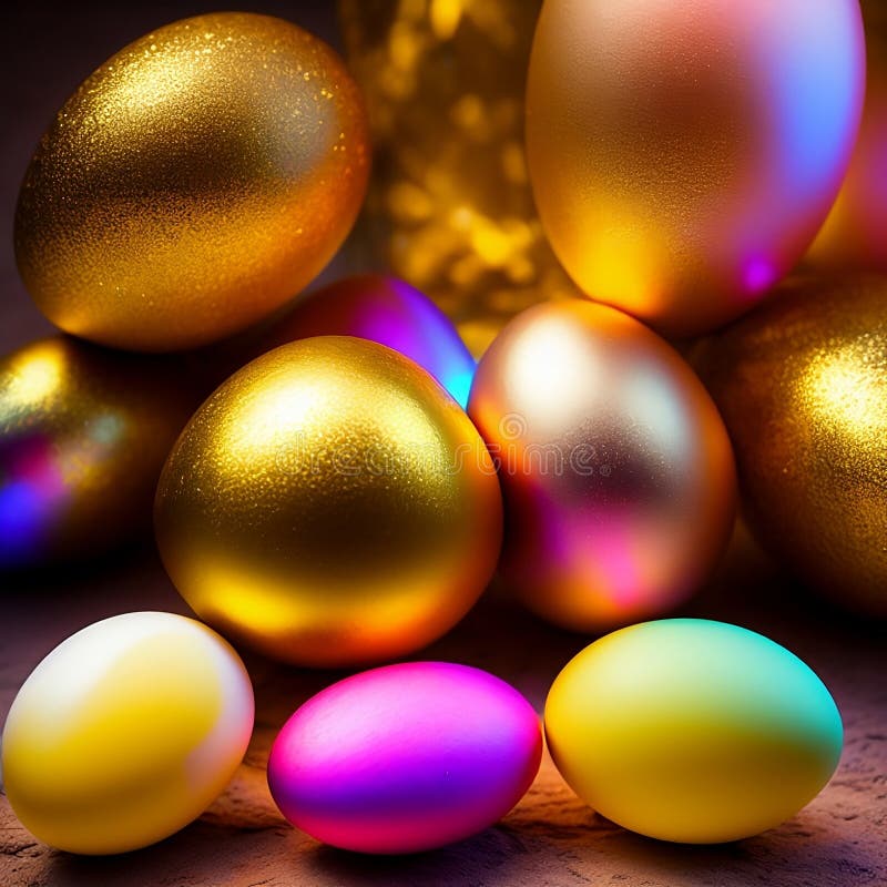 Metallic Gold and Multicolored Easter Egg Decorations - AI Generated ...