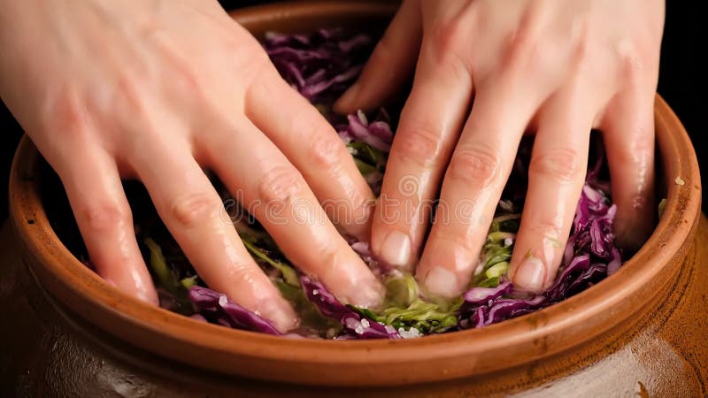 Crafting Homemade Fermented Cabbage in a Rustic Kitchen with Fresh ...