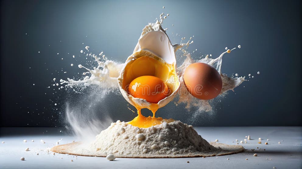 A Surreal Flour Splash Abstract Art Featuring a Broken Egg Evoking ...