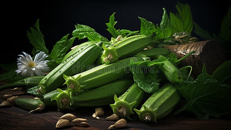Crisp Okra Arrangement Composition Stock Illustration - Illustration of ...