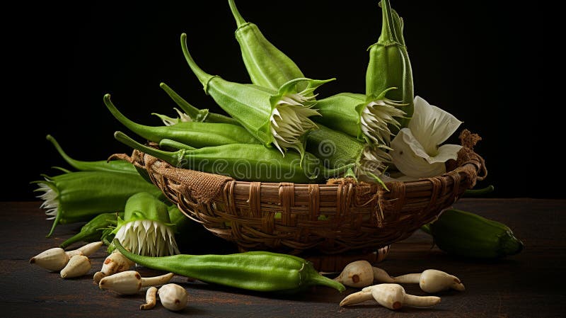 Crisp Okra Arrangement Composition Stock Illustration - Illustration of ...