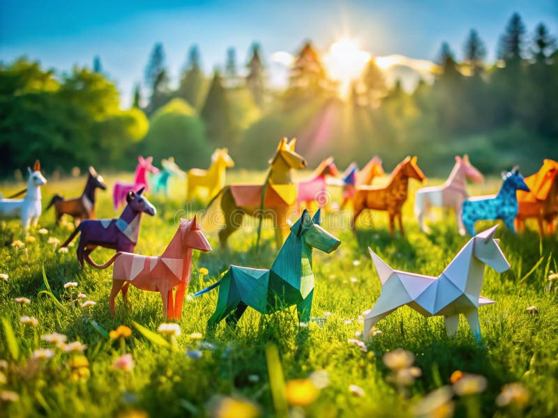 A Stunning Panoramic Display of Origami Horses and Dogs Whimsical ...
