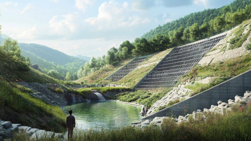 Awe-Inspiring Engineering Feats in a Lush Green Landscape Stock ...