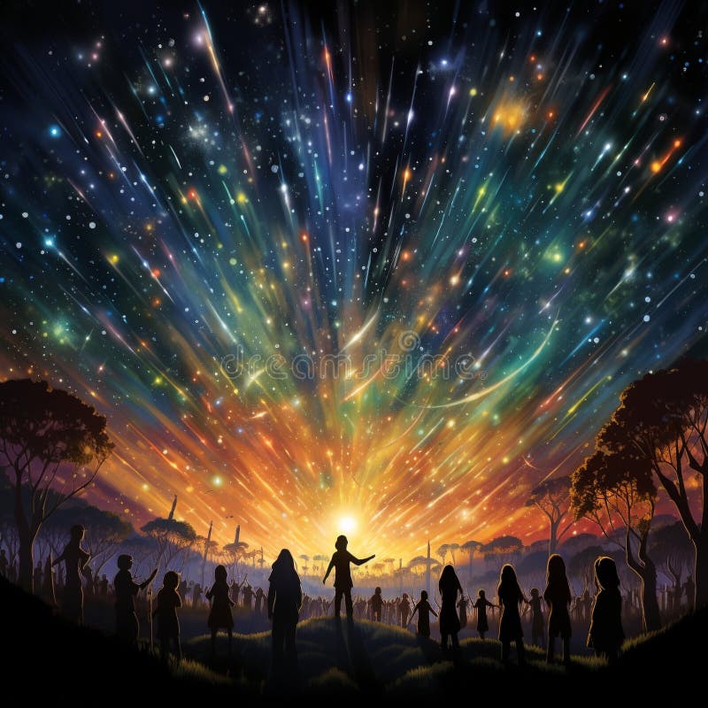 Celestial Performance: Meteor Shower Symphony Stock Illustration ...