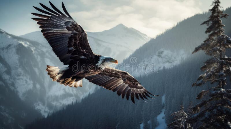 A Majestic Eagle Soaring through the Mountains Created with Generative ...