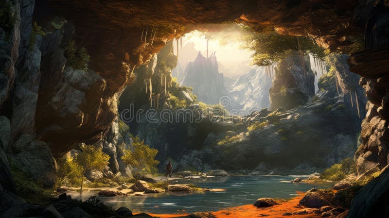 Overhead View of a Peachy and Peaceful Cave with Hyperrealistic Details ...