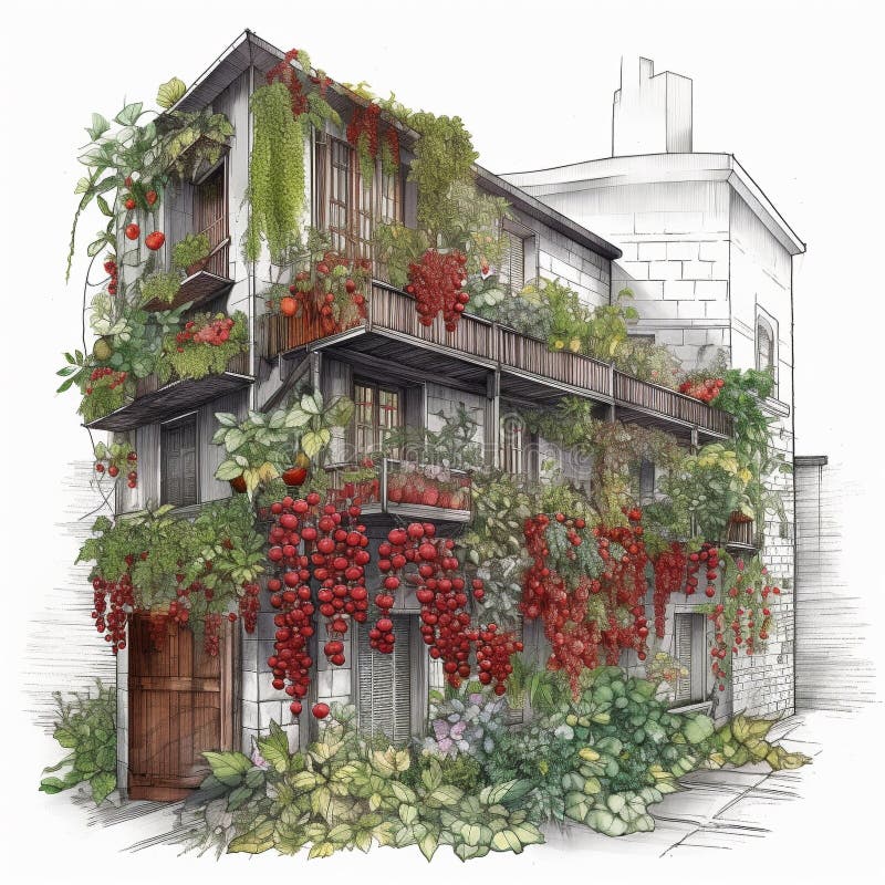 Vertical Fruit Garden in the City Stock Illustration - Illustration of ...