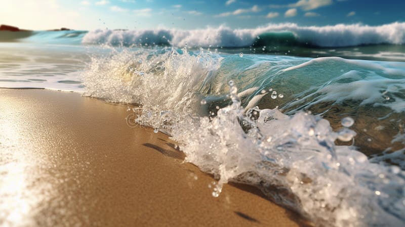 Stunning Close-Up of a Wave on Fine Sand Beach – Hyper-Realistic Ocean ...