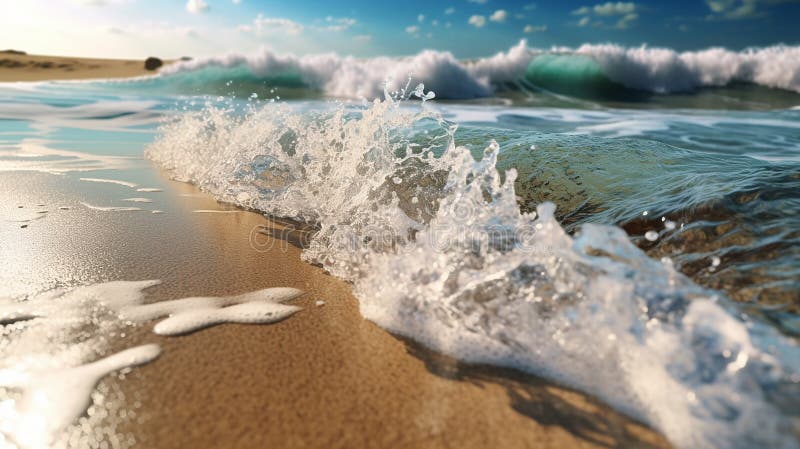 Stunning Close-Up of a Wave on Fine Sand Beach – Hyper-Realistic Ocean ...