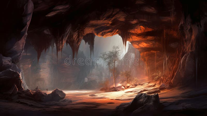 Overhead View of a Peachy and Peaceful Cave with Hyperrealistic Details ...