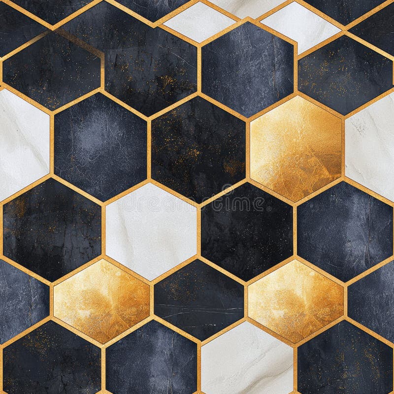 Bold Modern Tile Seamless Pattern in Black, White, and Gold Stock ...