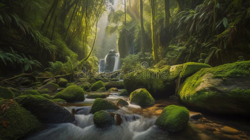 Enchanted Sunset Waterfall: a Tropical Paradise Utopia - Generative AI ...