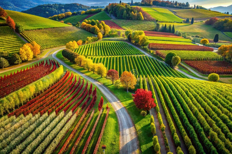 A Stunning Aerial Perspective of a Luxurious Vineyard Majestic Rows of ...