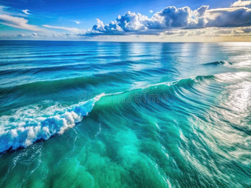 Stunning Aerial View of a Panoramic Teal Ocean a Vibrant Rippled Water ...