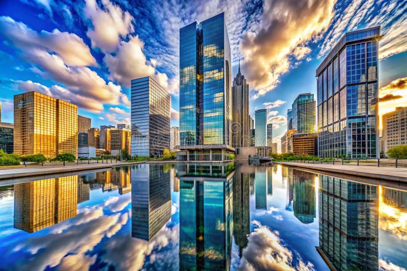 Stunning Downtown Skyscraper with Mirrored Facade Reflects Dynamic City ...