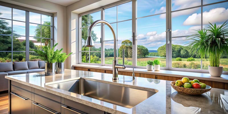 Stunning Panoramic Kitchen Sink with Cross Faucet Contemporary Design ...