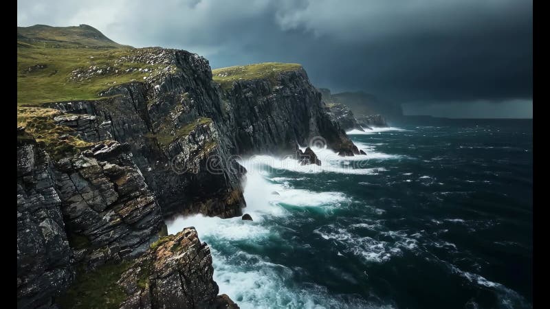 Dramatic Coastal Landscape with Rugged Cliffs and Turbulent Waters ...