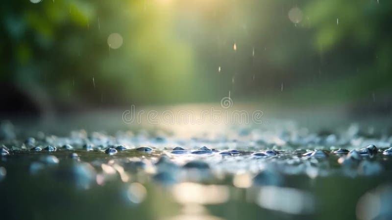Tranquil Raindrops Falling on a Puddle Creating Ripples and Splashes in ...