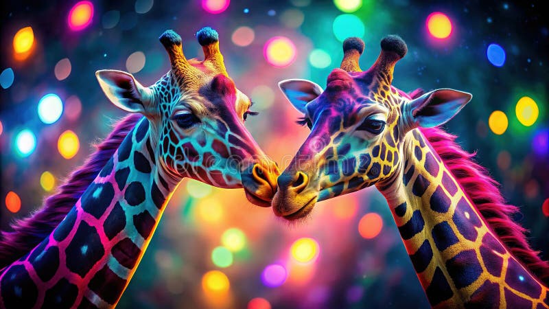 Vibrant Neon Giraffe Heads an AIGenerated Fashionable Abstract of ...