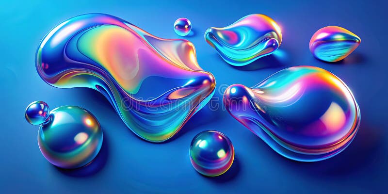 Stunning 3D Holographic Blue Gradient Shapes Abstract Design with Sharp ...