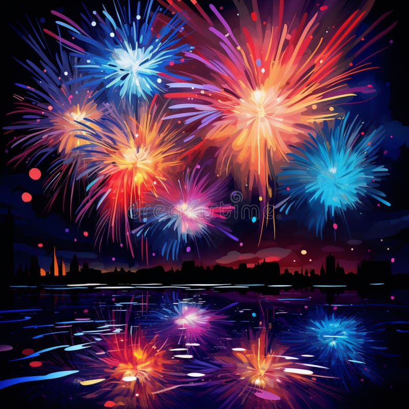 Midnight Mirage: Illusionary Fireworks Lighting Up the Night Stock ...