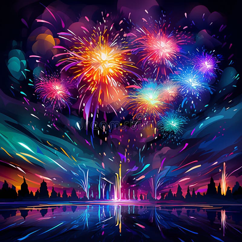 Midnight Mirage: Illusionary Fireworks Lighting Up the Night Stock ...