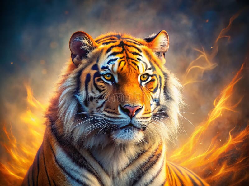 Enthralling Fantasy Portrait of a Majestic Fire Tiger a Glowing ...