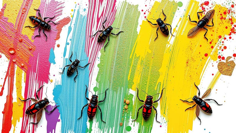 A Surreal Symphony of Colors Vibrant Insects on a Metallic Canvas ...