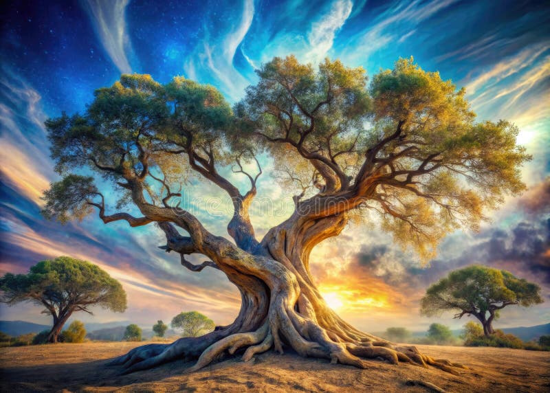 A Surreal Double Exposure of a Majestic Mastic Tree Ethereal Forms and ...