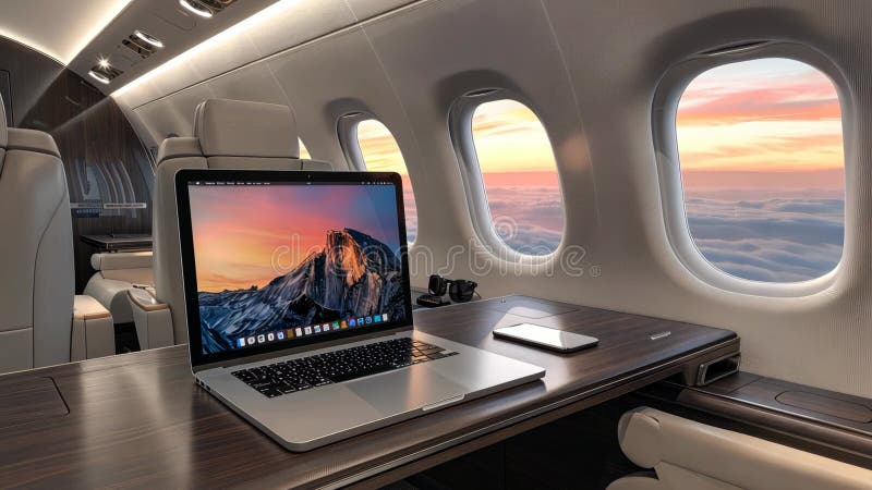 Experience the Comfort of a Private Jet Featuring a Sleek Laptop and ...