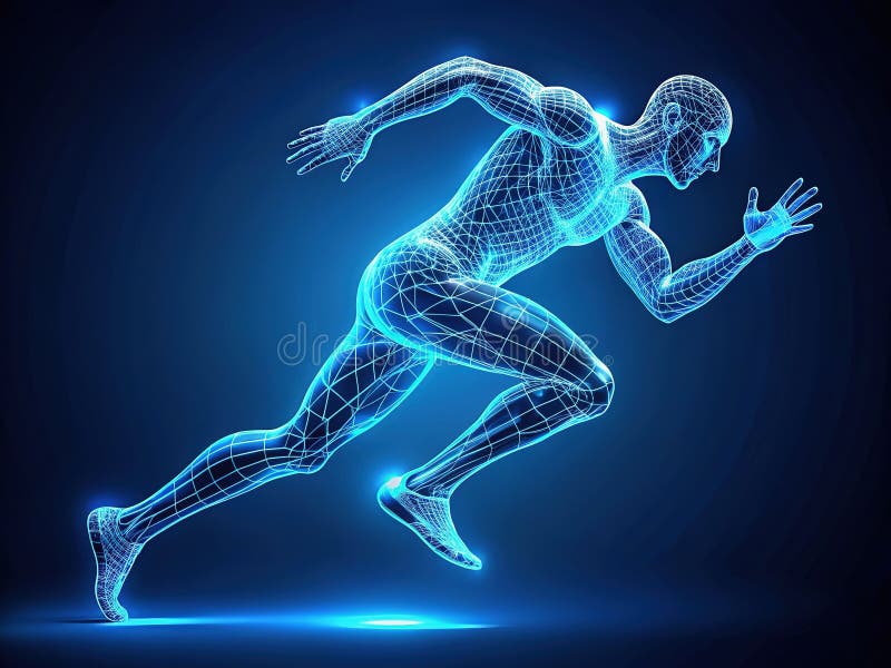 Dynamic Wireframe Athlete in Motion Futuristic Fitness Concept for ...
